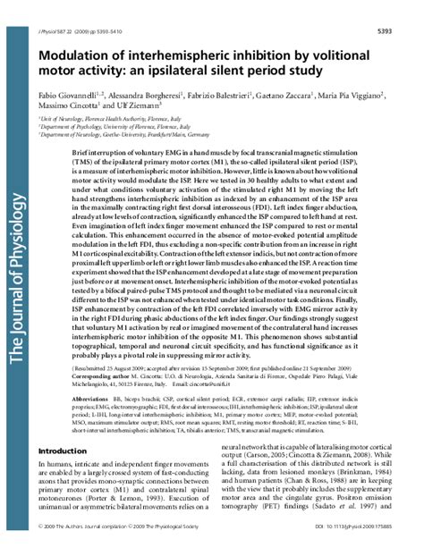 Pdf Modulation Of Interhemispheric Inhibition By Volitional Motor