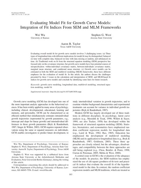 Pdf Evaluating Model Fit For Growth Curve Models Integration Of Fit Indices From Sem And Mlm