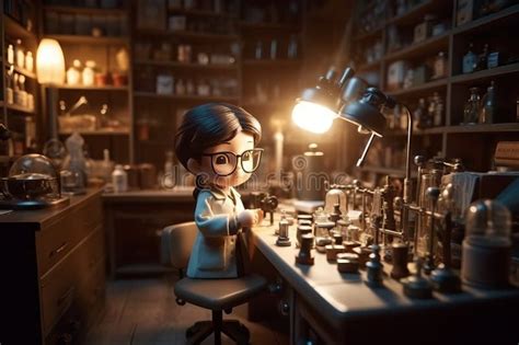 Cute Scientist Doll In Her Lab Stock Illustration Illustration Of Coat Science