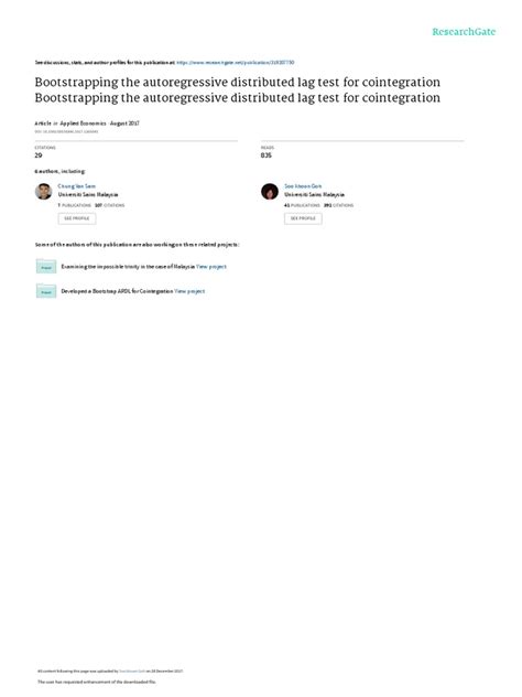 Bootstrapping The Autoregressive Distributed Lag Test For Cointegration Bootstrapping The