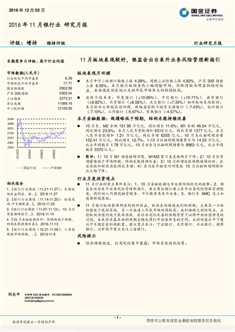 2016年11月银行业研究月报：11月板块表现较好，银监会出台表外业务风险管理新指引