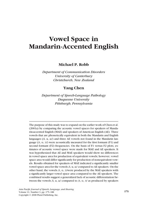 Pdf Vowel Space In Mandarin Accented English