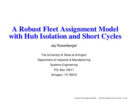 Pdf A Robust Fleet Assignment Model With Hub Isolation And Short