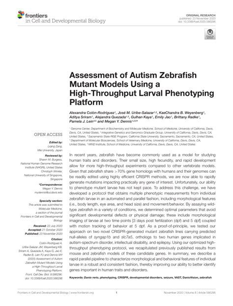 Pdf Assessment Of Autism Zebrafish Mutant Models Using A High
