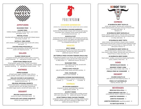 Hollywood Improv Food And Drink Menus