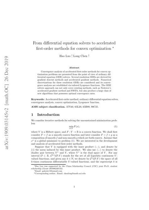 Pdf From Differential Equation Solvers To Accelerated First Order Methods For Convex Optimization