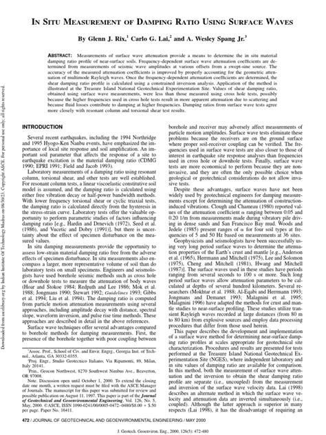 In Situ Measurement Of Damping Ratio Using Surface Waves Pdf Damping Attenuation