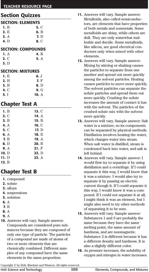Chapter Test A Elements Compounds And Mixtures Multiple — Db