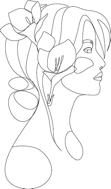 Premium Vector Abstract Face With Flowers By One Line Vector Drawing Portrait Minimalistic Style