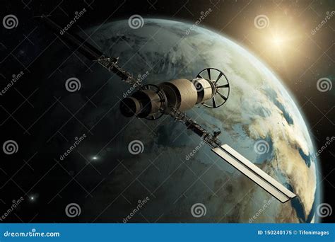 A Satellite Orbiting The Earth Stock Illustration Illustration Of