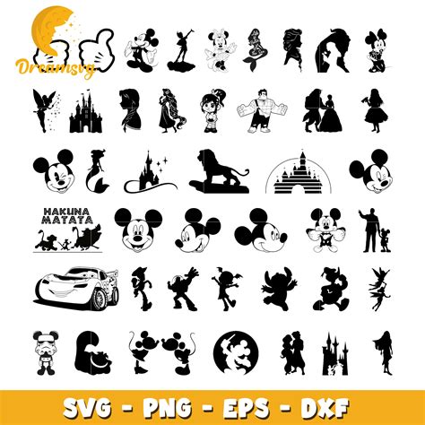 Disney Characters Black White Bundle Svg Disney Characters Svg