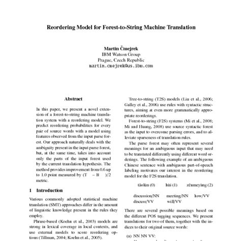 Reordering Model For Forest To String Machine Translation Acl Anthology