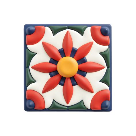 Vibrant Floral Tile Design 3d Render Square Pattern 55553527 Png