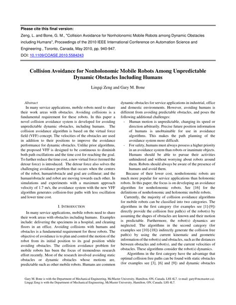 Pdf Collision Avoidance For Nonholonomic Mobile Robots Among