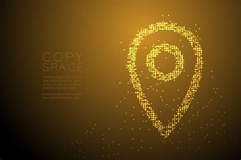 추상적인 기하학적 Bokeh 서클 도트 픽셀 패턴 Gps 네비게이터 아이콘 모양 컨셉 디자인 골드 색상 복사 공간 벡터 Eps