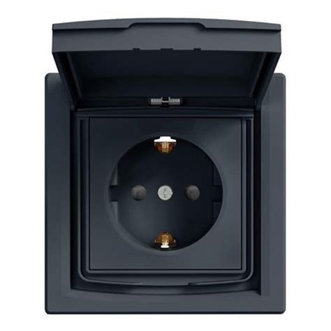 Eph3100371 როზეტი დამიწებით ჩამკეტი სახურავით შავი