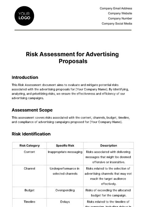 Free Risk Assessment For Advertising Proposals Template To Edit Online