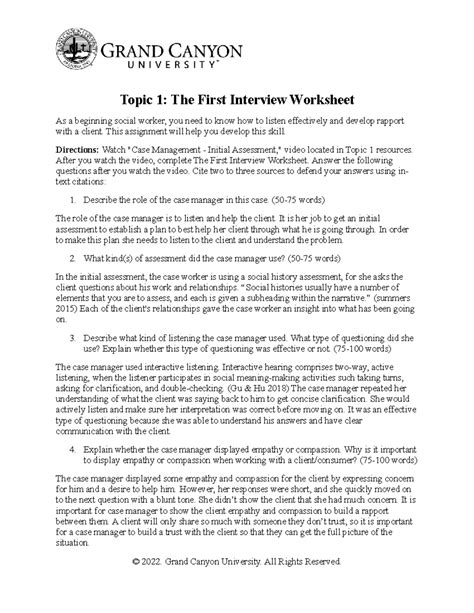 Soc 445 Rs T1 First Interview Worksheet Topic 1 The First Interview