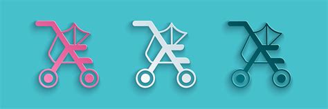 파란색 배경에 격리 된 유모차 아이콘을 잘라 용지 유모차 버기 유모차 유모차 바퀴 종이 아트 스타일 벡터 0명에 대한 스톡 벡터 아트 및 기타 이미지 Istock