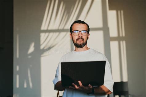 portrait professional man programmer working concentrated on computer