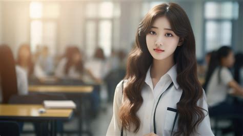 Premium Photo Korean Girl At School Beautiful Asian Teen Girl Ai