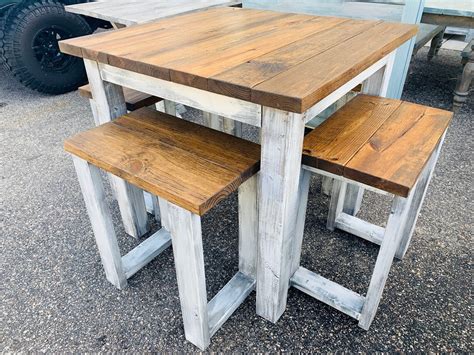 Counter Height Rustic Farmhouse Table With Stools High Top Etsy