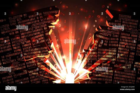 Abstract Futuristic Cyberspace With A Hacked Array Of Binary Data Explosion With Rays Of Light