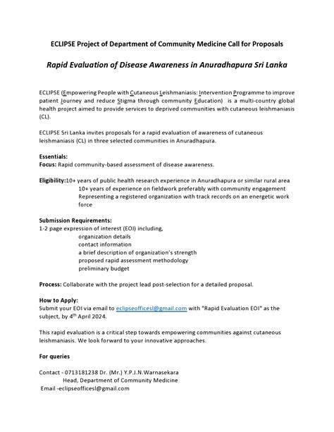 Eclipse Project Of Department Of Community Medicine Call For Proposals Faculty Of Medicine