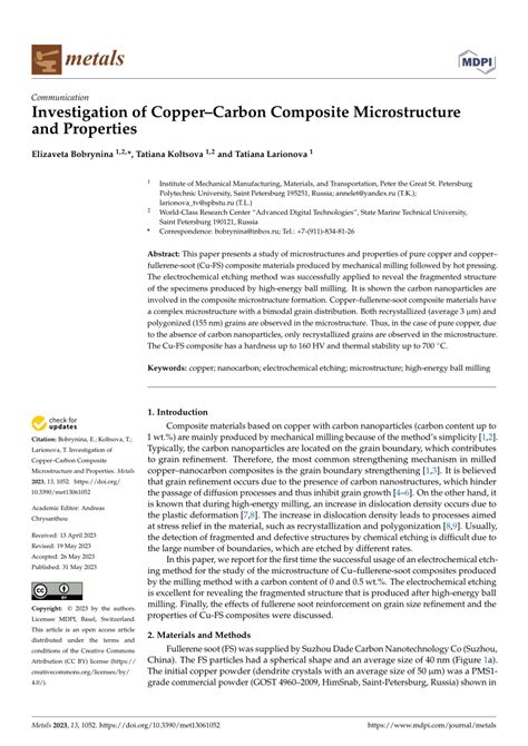 Pdf Investigation Of Coppercarbon Composite Microstructure And Properties