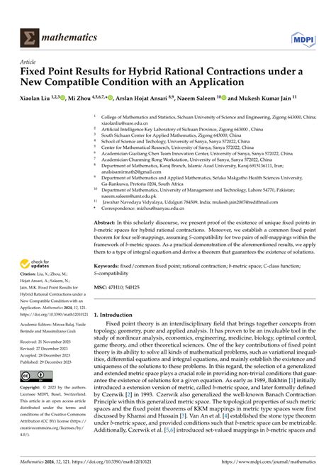 Pdf Fixed Point Results For Hybrid Rational Contractions Under A New