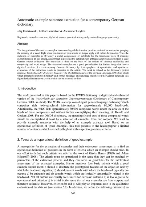 Pdf Automatic Example Sentence Extraction For A Contemporary German Dictionary