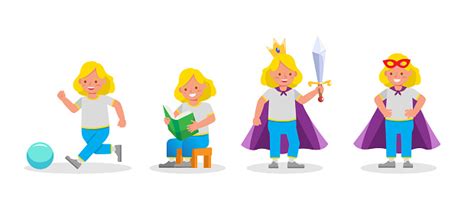 다양한 액션의 키드 캐릭터 벡터 디자인 프리젠 테이션 소년은 흰색 티셔츠를 입고 놀고 있습니다 T 셔츠에 대한 스톡 벡터 아트 및 기타 이미지 Istock