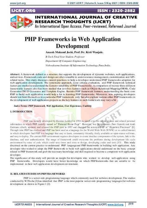 Pdf Php Frameworks In Web Application Development