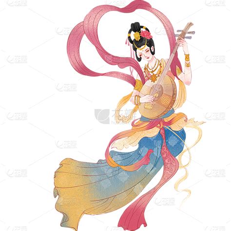 敦煌写实插画飞天仙女人物元素素材