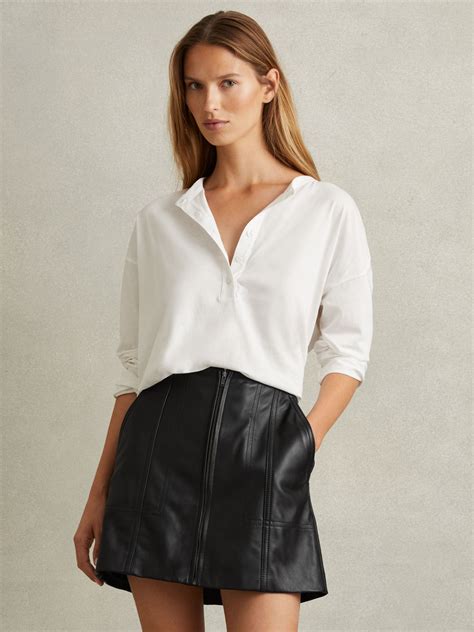 Reiss Leather Zip Front Mini Skirt In Black Reiss