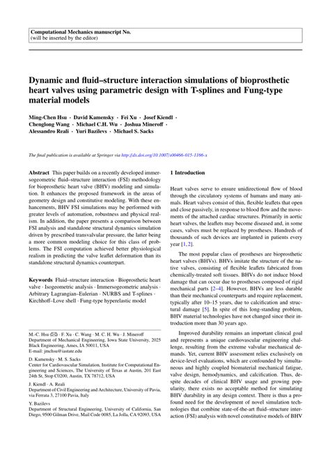 Pdf Dynamic And Fluidstructure Interaction Simulations Of