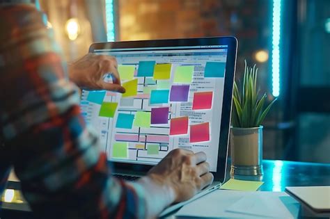 Business Developer Utilizing Kanban Board Framework Premium Ai Generated Image