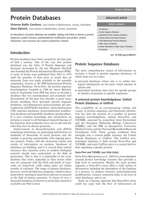 Pdf Protein Databases