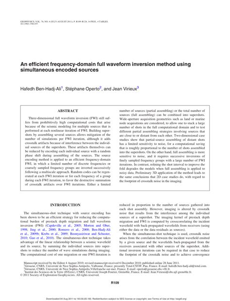 PDF An Efficient Frequency Domain Full Waveform Inversion Method Using Simultaneous Encoded