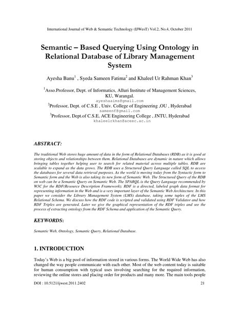 Pdf Semantic Based Querying Using Ontology In Relational Database Of