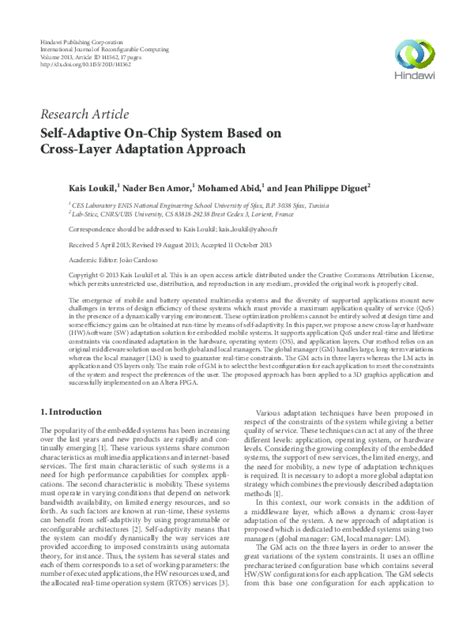 Pdf Self Adaptive On Chip System Based On Cross Layer Adaptation Approach
