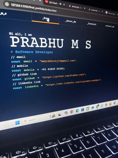 Portfolio Webdevelopment Vscode Terminalui Creativecoding Bash Javascript Cdn Prabhu M S