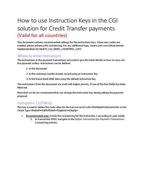 How To Use Instruction Keys In Payment Sap Pdf Payments Banks