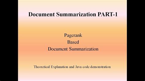 Document Summarization Part 1 Pagerank Based Document Summarization Youtube