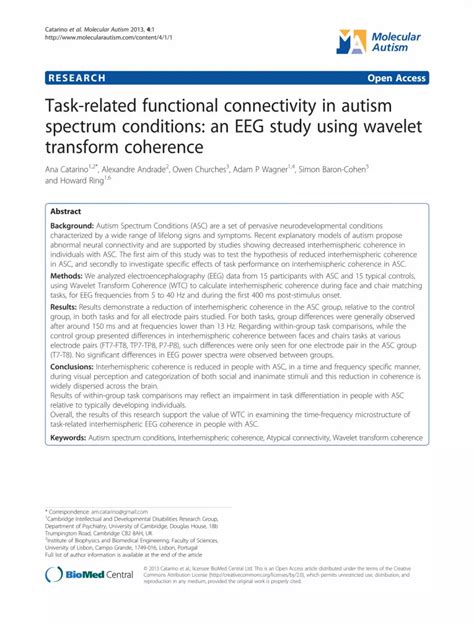 Pdf Task Related Functional Connectivity In Autism Spectrum