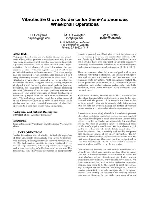 Pdf Vibrotactile Glove Guidance For Semi Autonomous Wheelchair Operations