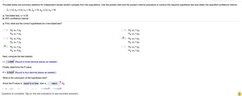 solved provided below are summary statistics for independent