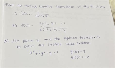 solved find the inverse laplace transform of the functions