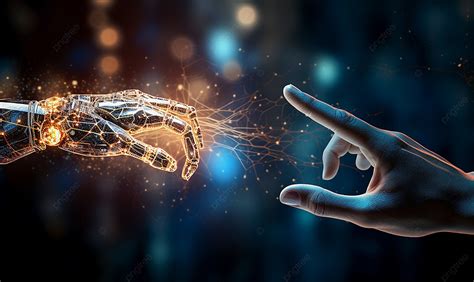 Human And Robotic Interaction Background Human And Ai Digital Connection Futuristic Touch