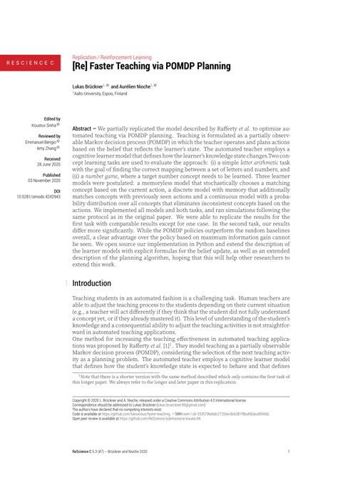 Pdf [re] Faster Teaching Via Pomdp Planning